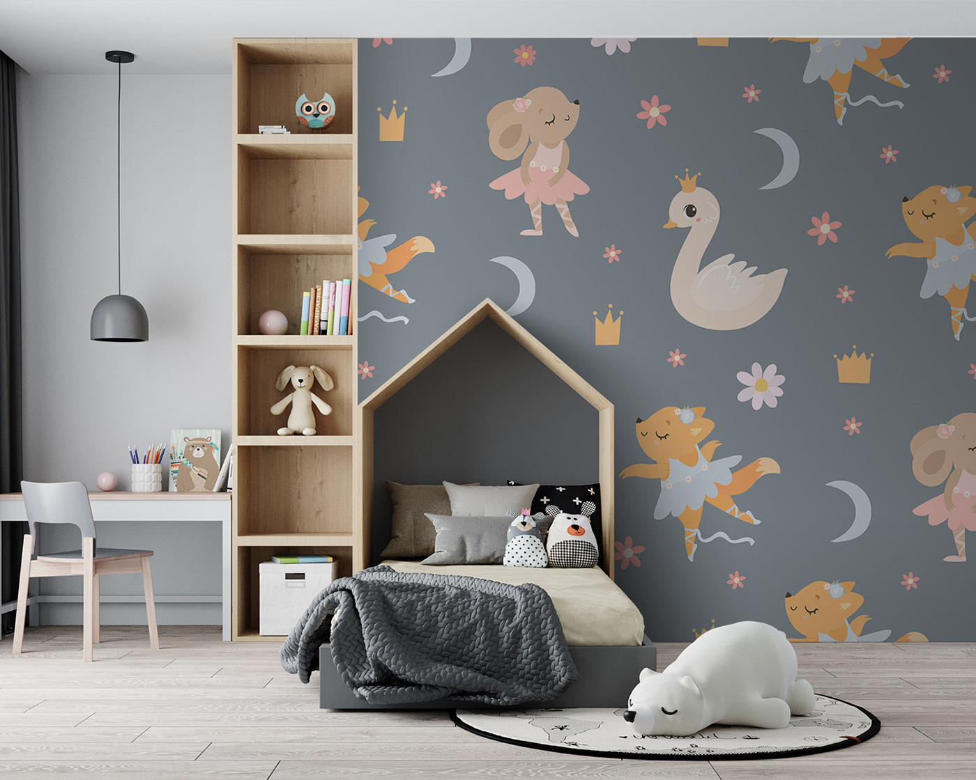 Wall murals Pattern of animals and swans : u96887 - Tapeko.ie
