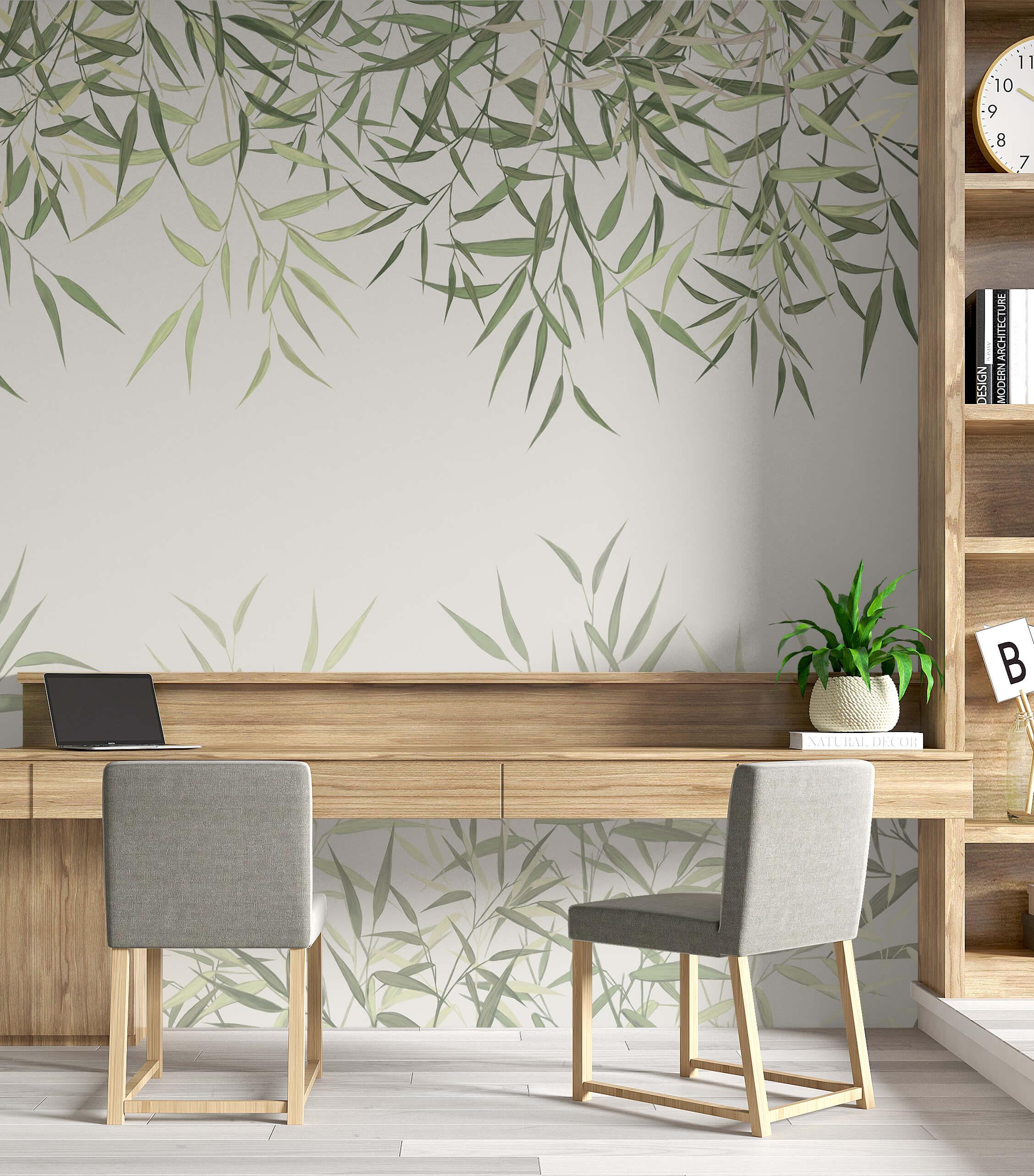 Wall murals Delicate bamboo leaves on soft background. : u95355 - Tapeko.ie